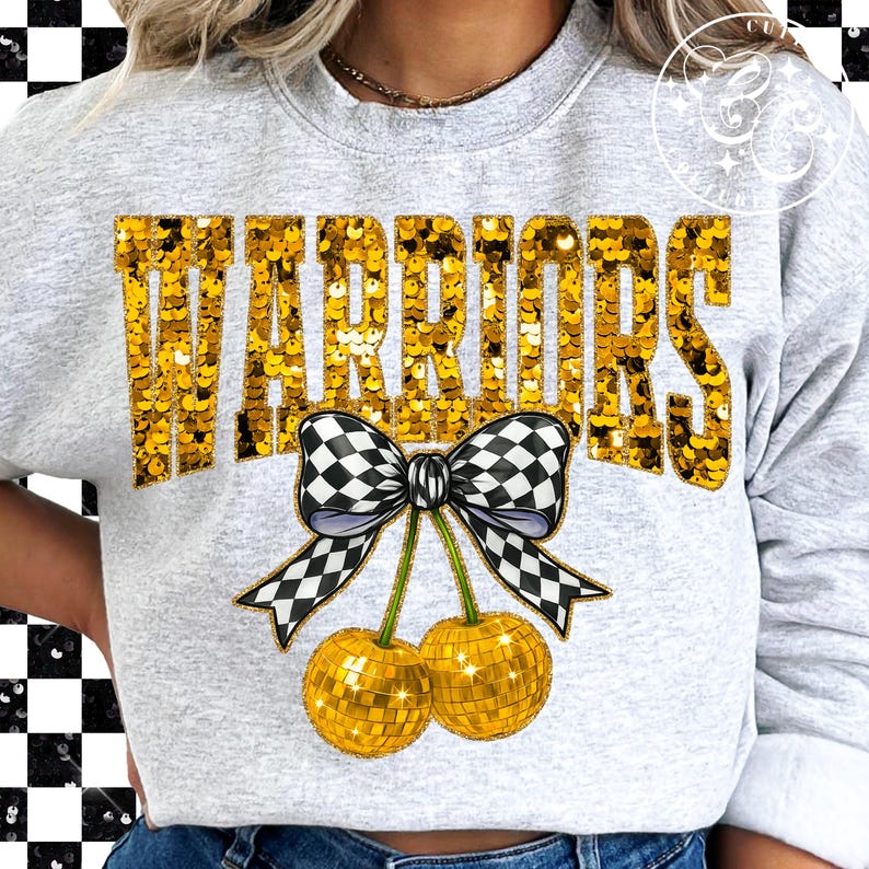 Warriors Png, Cherry Sequin Png, Coquette Warriors Sublimation, Warriors Shirt Png, Preppy ...