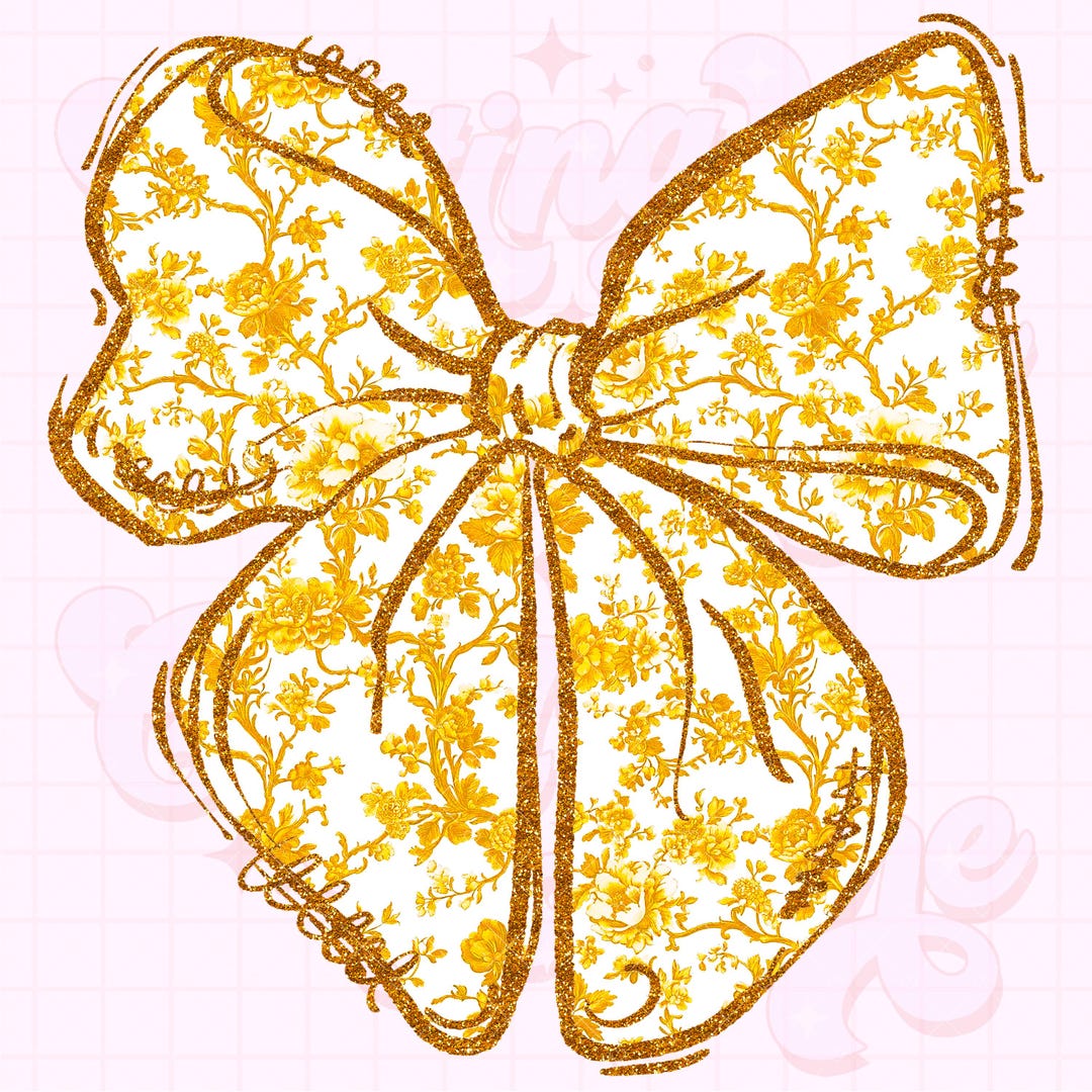 Yellow Toile Bow Png, Chinoiserie Bow Png, Coquette Bow Png, Floral Bow ...