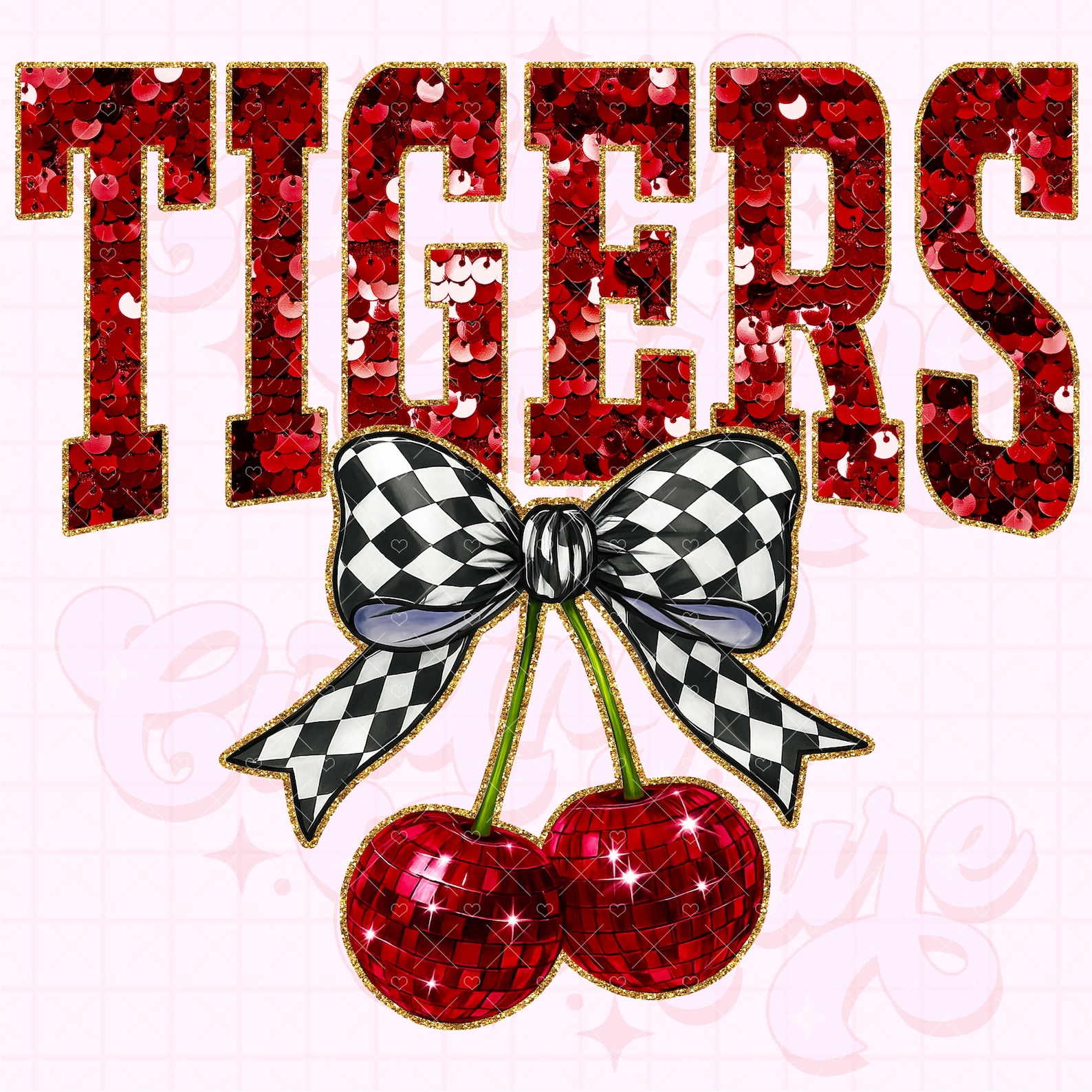 Tigers Png, Cherry Sequin Png, Coquette Tigers Sublimation, Tigers ...