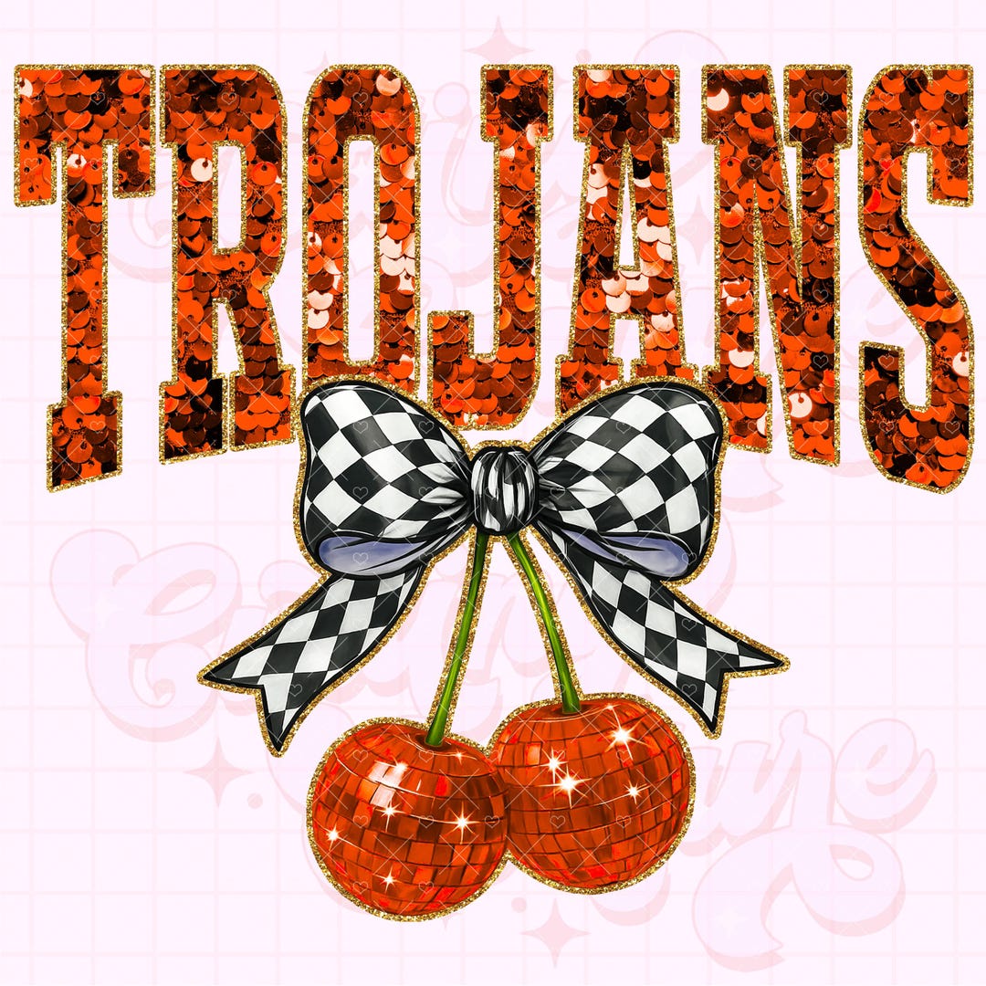 Trojans Png, Cherry Sequin Png, Coquette Trojans Sublimation Design ...
