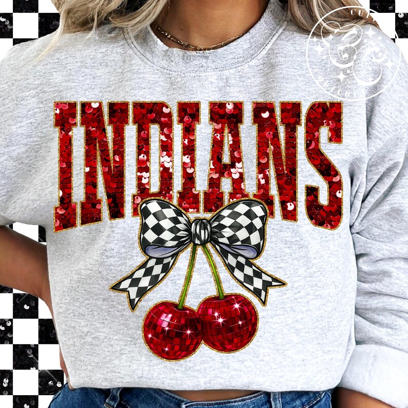 Indians Png, Cherry Sequin Png, Coquette Indians Sublimation, Indians ...