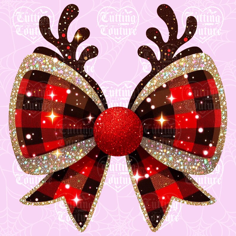 Christmas Reindeer Bow Png, Coquette Christmas Png, Christmas DTF, DTG ...