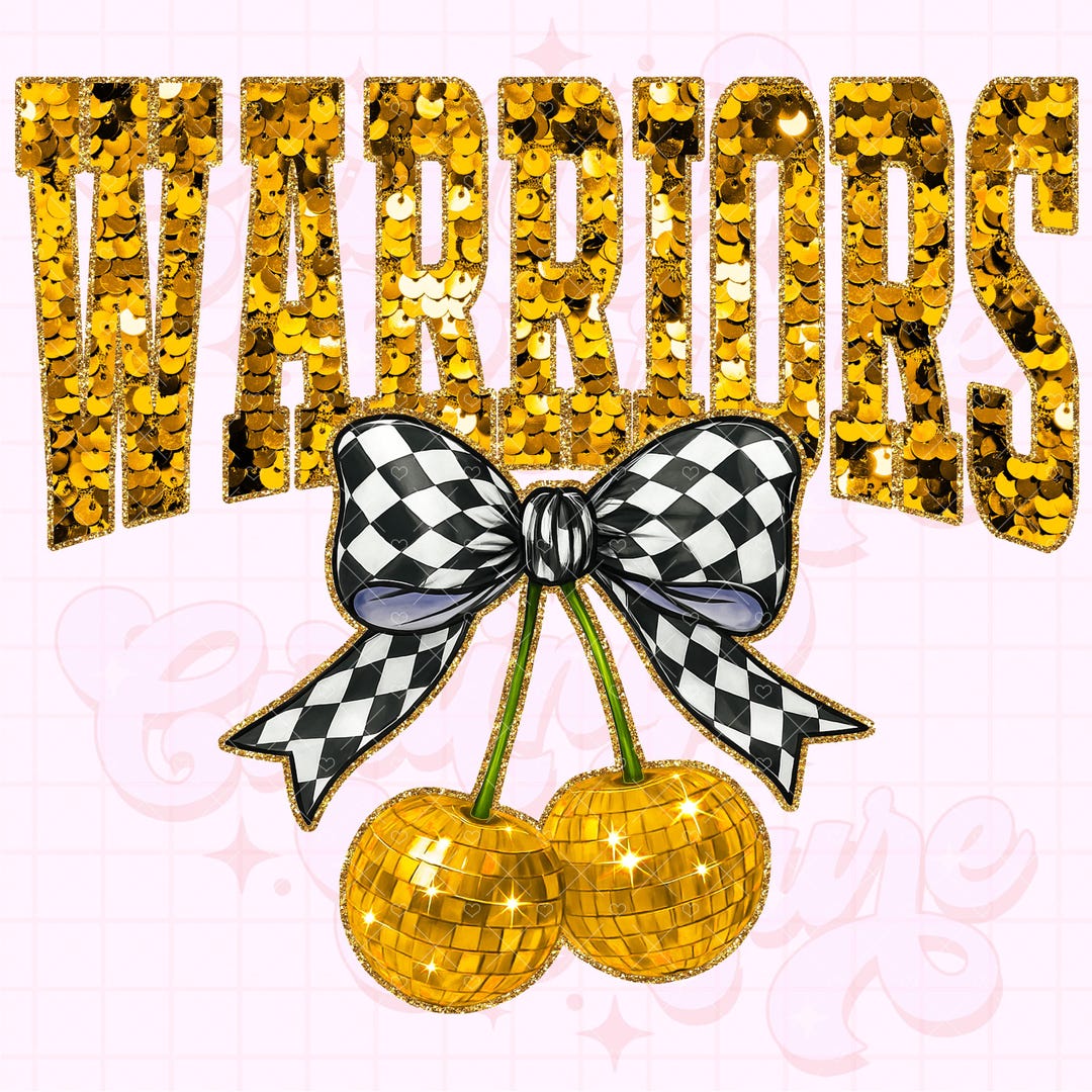 Warriors Png, Cherry Sequin Png, Coquette Warriors Sublimation, Warriors Shirt Png, Preppy ...