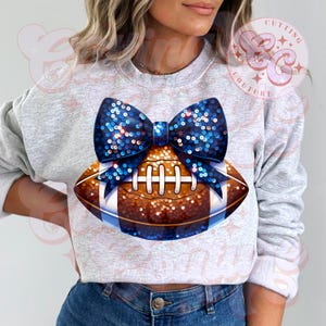 Sequin Football Png, Blue Football Sublimation, Coquette Bow Png ...