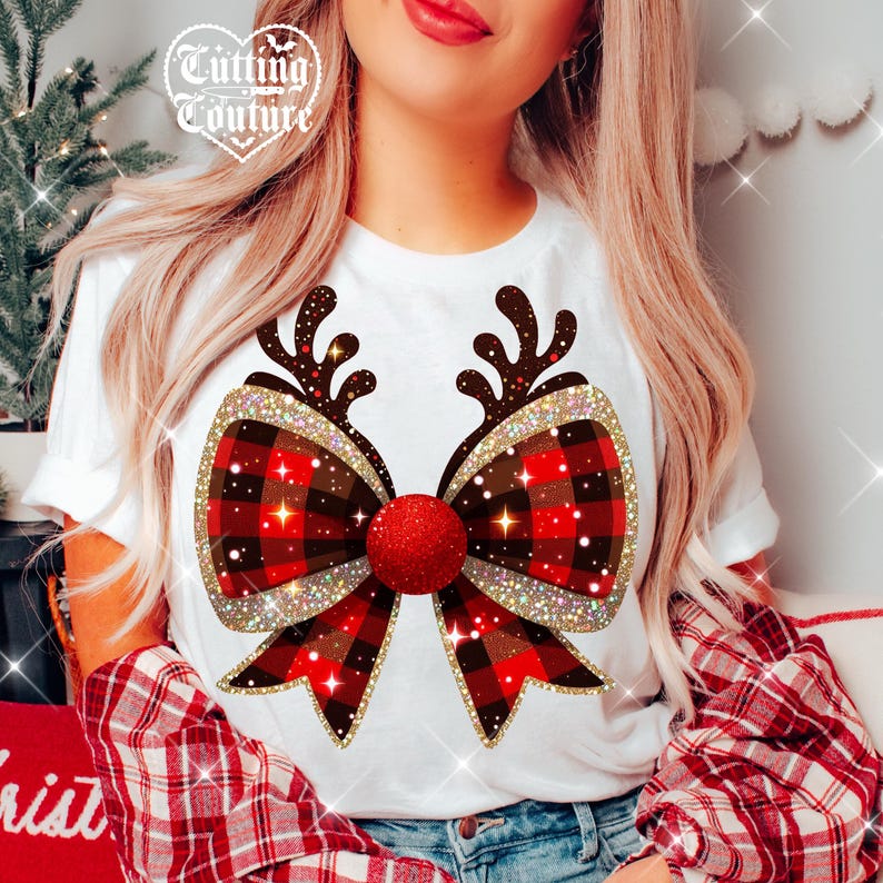 Christmas Reindeer Bow Png, Coquette Christmas Png, Christmas DTF, DTG ...