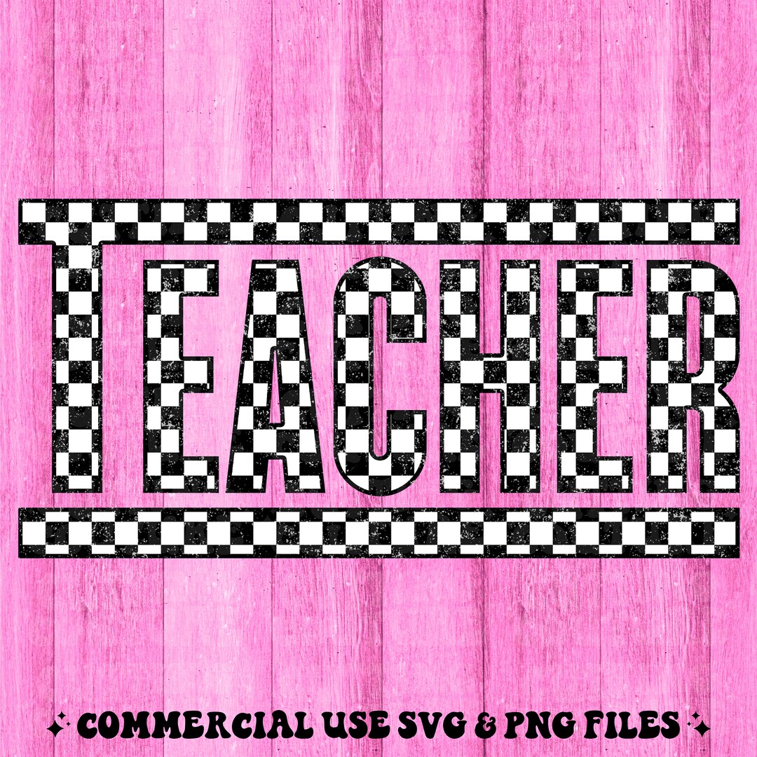 Retro Checkered Teacher Png, Teacher Svg, Distressed Teacher Png, Retro ...