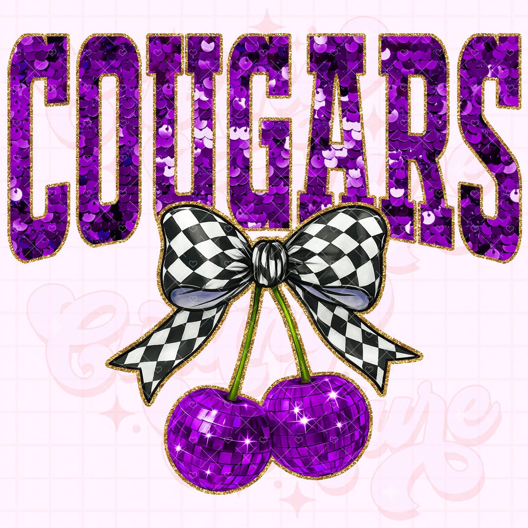 Cougars Png, Cherry Sequin Png, Coquette Cougars Sublimation Design, Cougars Shirt Png, Preppy ...