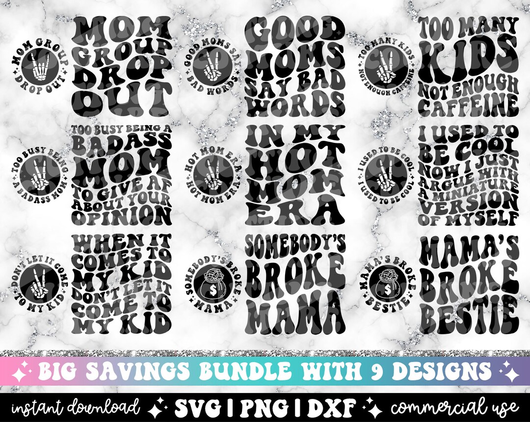 Mom Png Bundle, INCLUDES 9 DESIGNS, Mama Svg Bundle, Sublimation Design ...