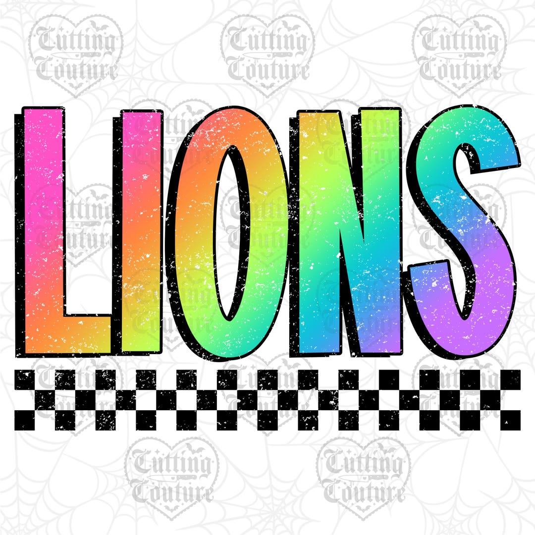 Neon Checkered Lions Png, Retro Lions Sublimation Design, Game Day Png ...
