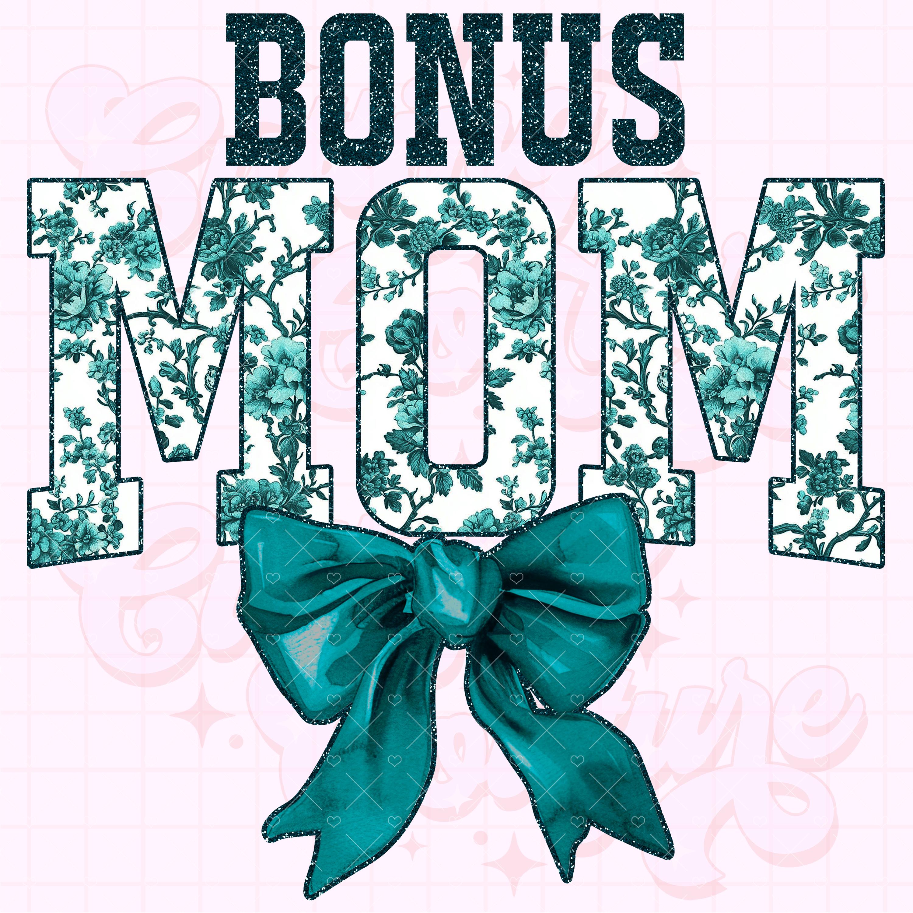 Bonus Mom Png, Teal Toile Png, Floral Png, Chinoiserie Png, DTG, DTF ...