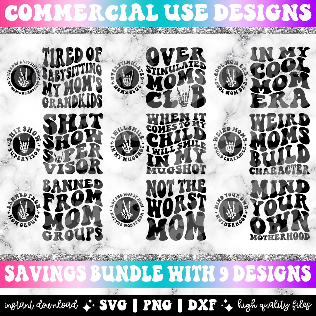 Mom Png Bundle, INCLUDES 9 DESIGNS, Mama Svg Bundle, Sublimation Design ...