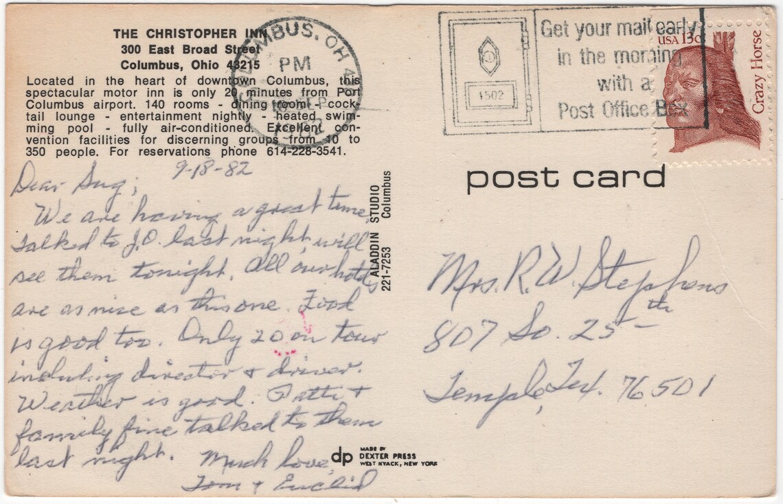 1982 the Christopher Inn, Columbus, Ohio Vintage Postcard - Etsy