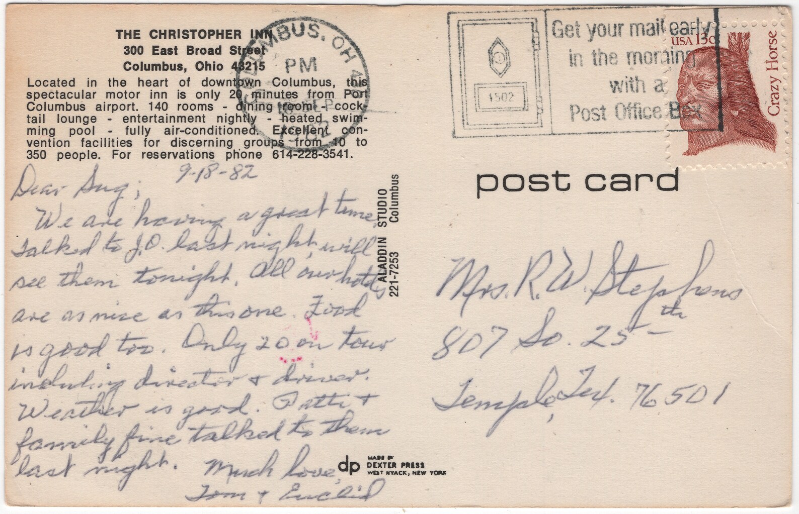 1982 the Christopher Inn, Columbus, Ohio Vintage Postcard - Etsy