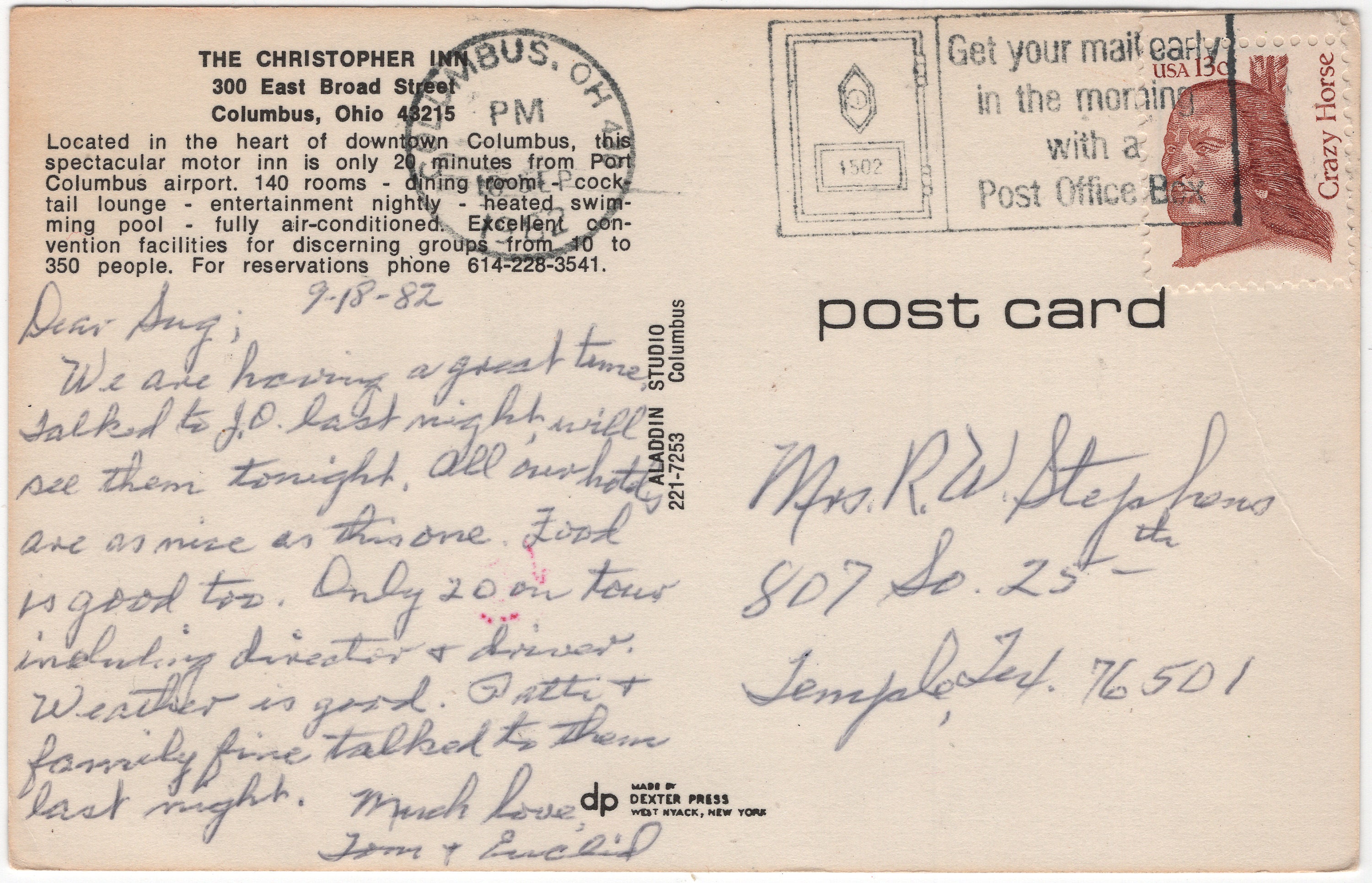 1982 the Christopher Inn, Columbus, Ohio Vintage Postcard - Etsy