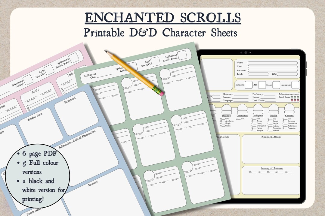 Simple Dnd Character Sheet Printable D&D Character Sheets Customizable ...