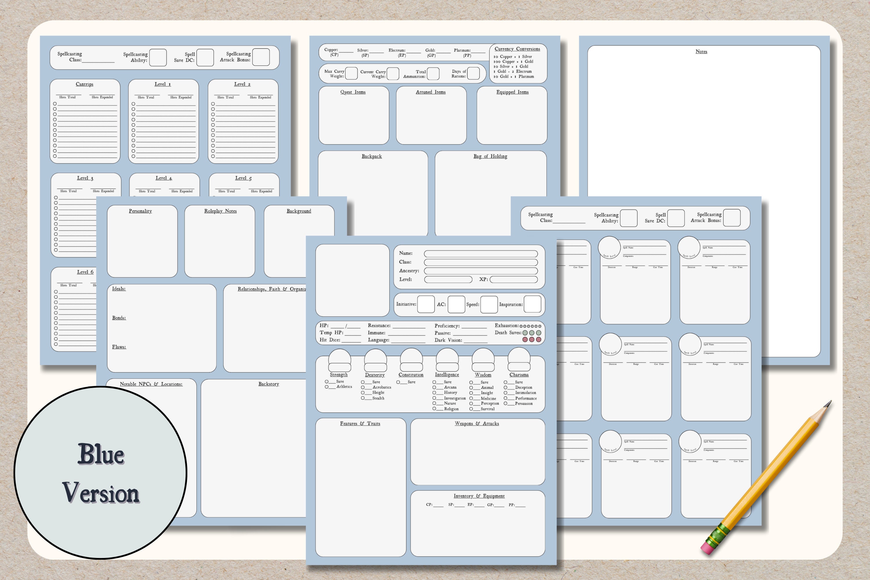 Simple Dnd Character Sheet Printable D&D Character Sheets Customizable ...