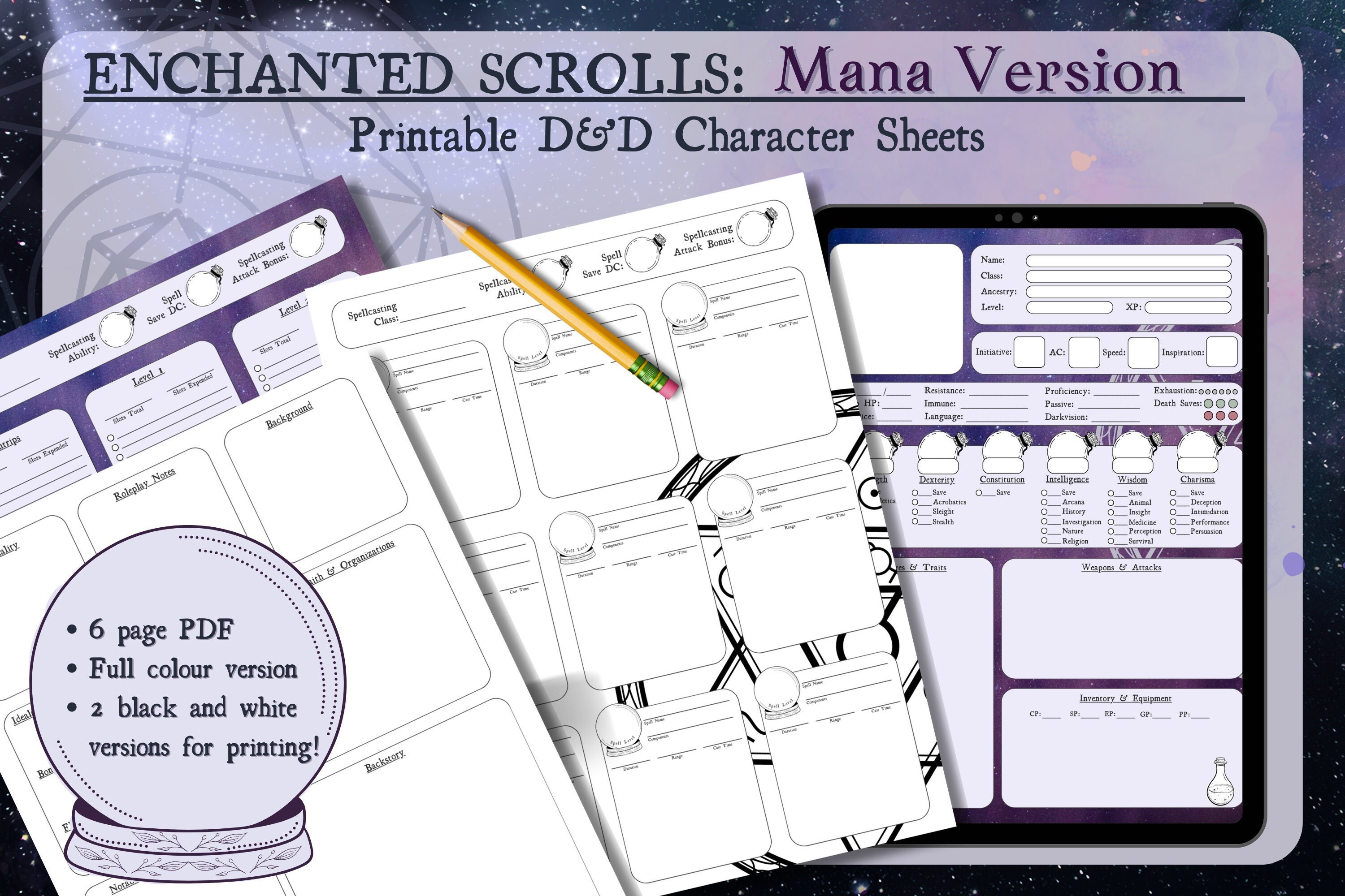 Enchanted Scrolls: Mana Version Printable D&D Character Sheets ...