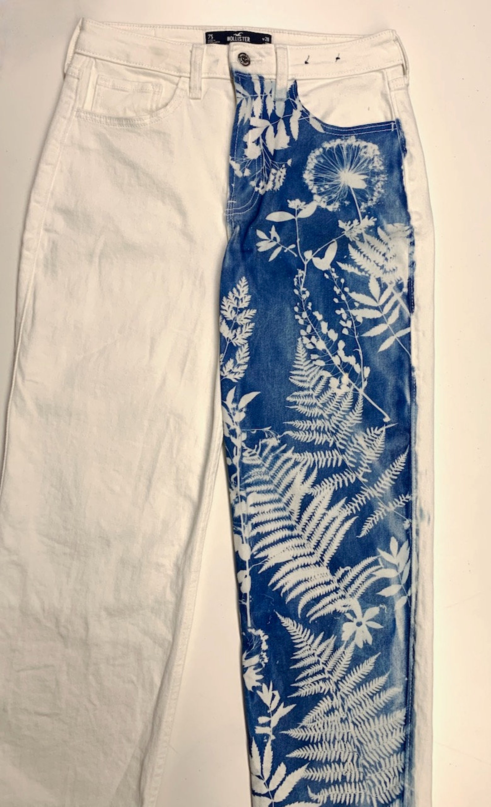 Cyanotype Botanical Printed Hollister White Jeans Women's Waist 28 OOAK ...