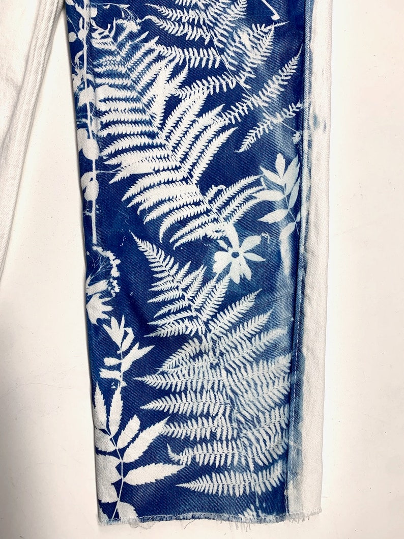 Cyanotype Botanical Printed Hollister White Jeans Women's Waist 28 OOAK ...