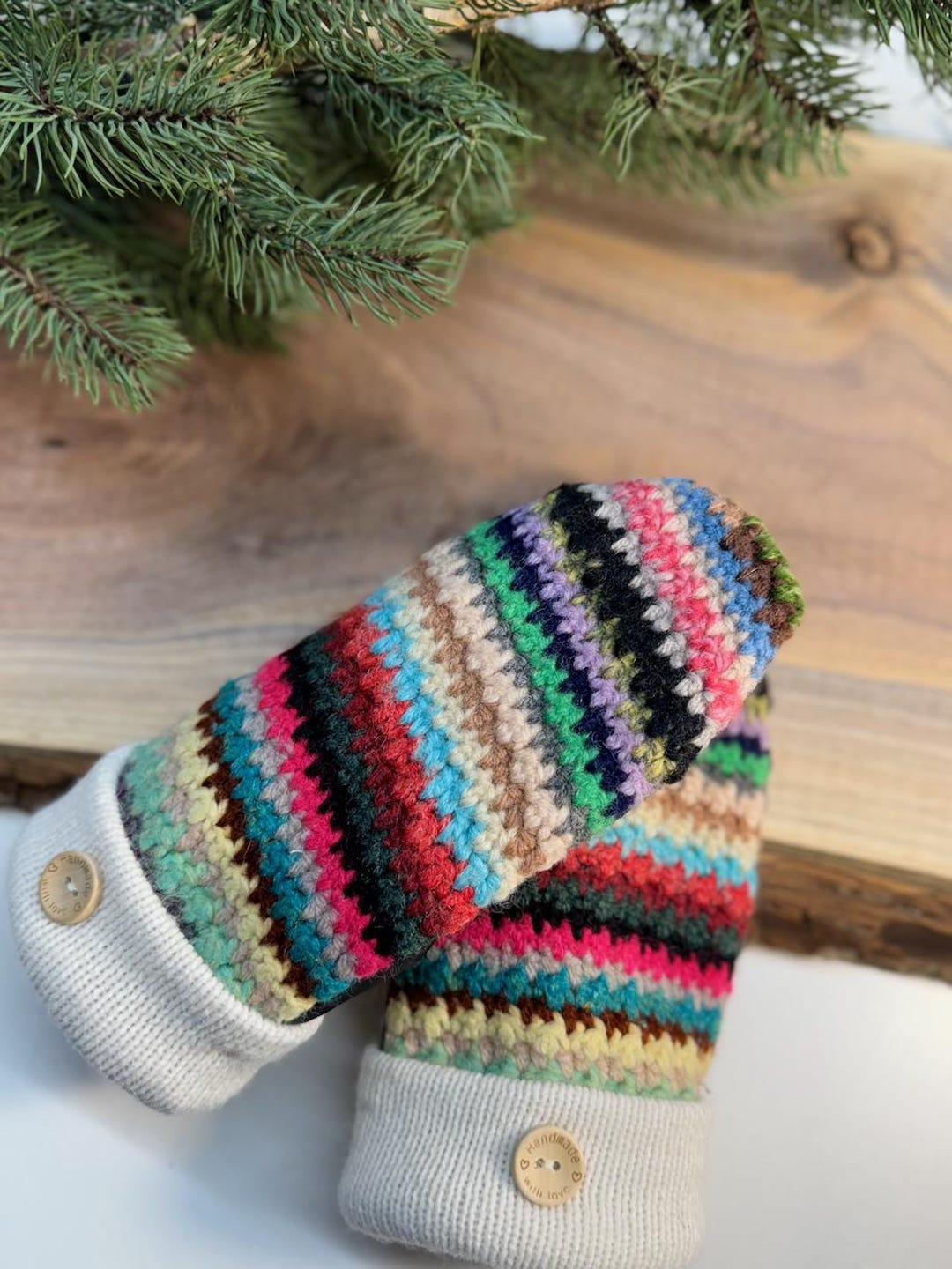 Upcycled Afghan & Leather Handmade Mittens Fully Lined OOAK - Etsy
