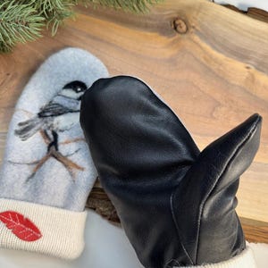 Bird Needle Felted Wool & Leather Handmade Mittens Fully Lined OOAK - Etsy