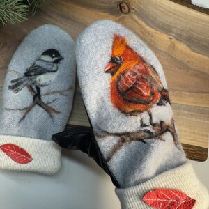 Bird Needle Felted Wool & Leather Handmade Mittens Fully Lined OOAK - Etsy