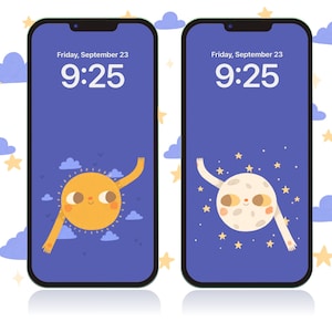 Sun and Moon Matching Phone Wallpapers | Instant Download Pngs - Etsy