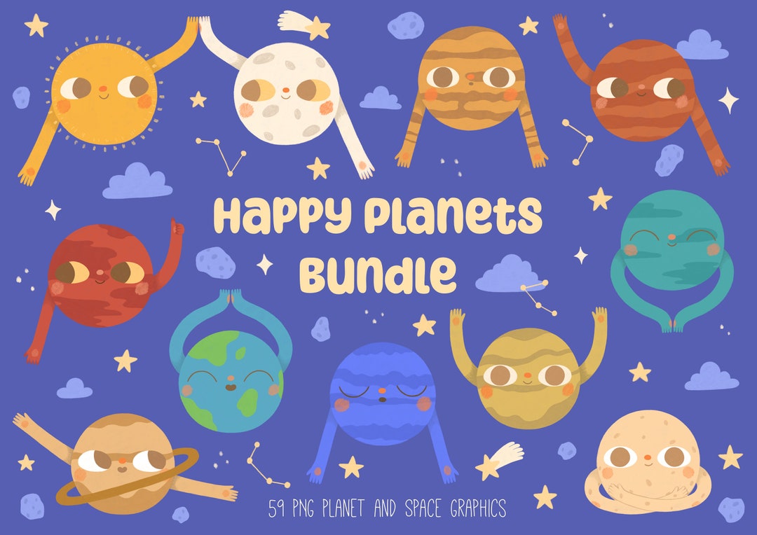 Happy Planets Digital Icon Bundle | Transparent PNG Graphics - Etsy