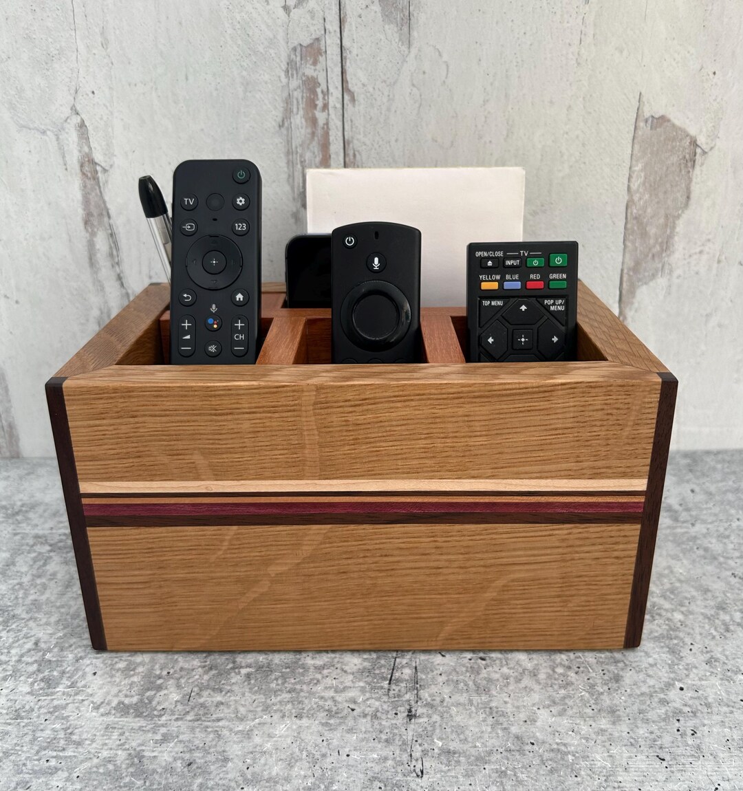 Desk Organizer | Handmade Remote Control Holder | White Oak Storage Box ...