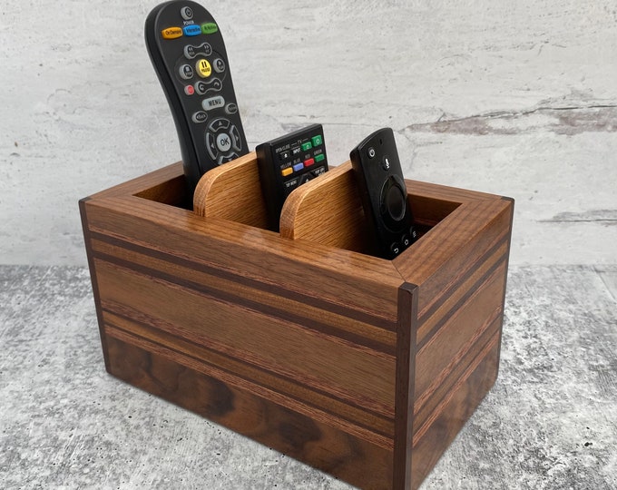 Remote Control Holder | Handmade TV Remote Caddy | Wood Desk Organizer ...