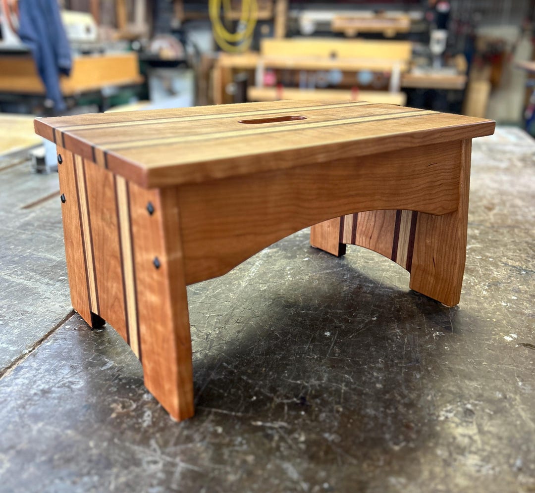 Cherry Stool | Handmade Wooden Step Stool | 10" Wood Footstool by ...