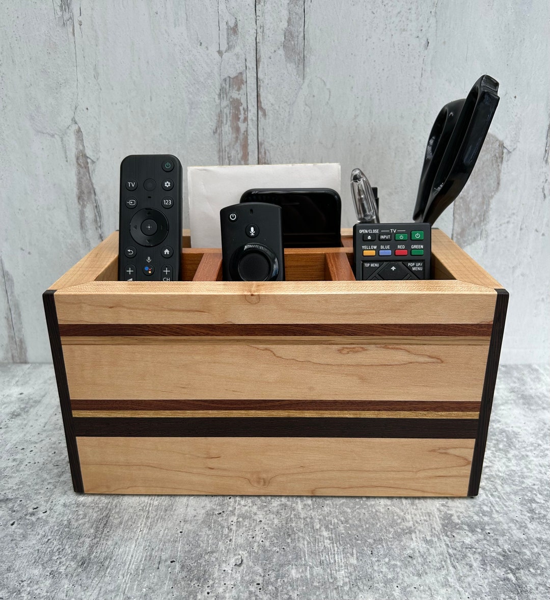 Desk Organizer Handmade Remote Control Holder Maple Storage Box by ...