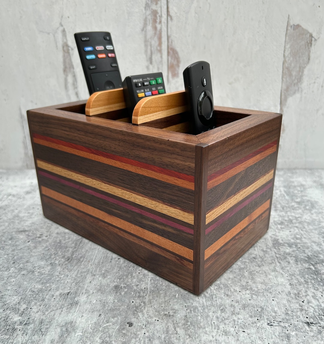 Remote Control Holder | Handmade TV Remote Caddy | Wood Desk Organizer ...