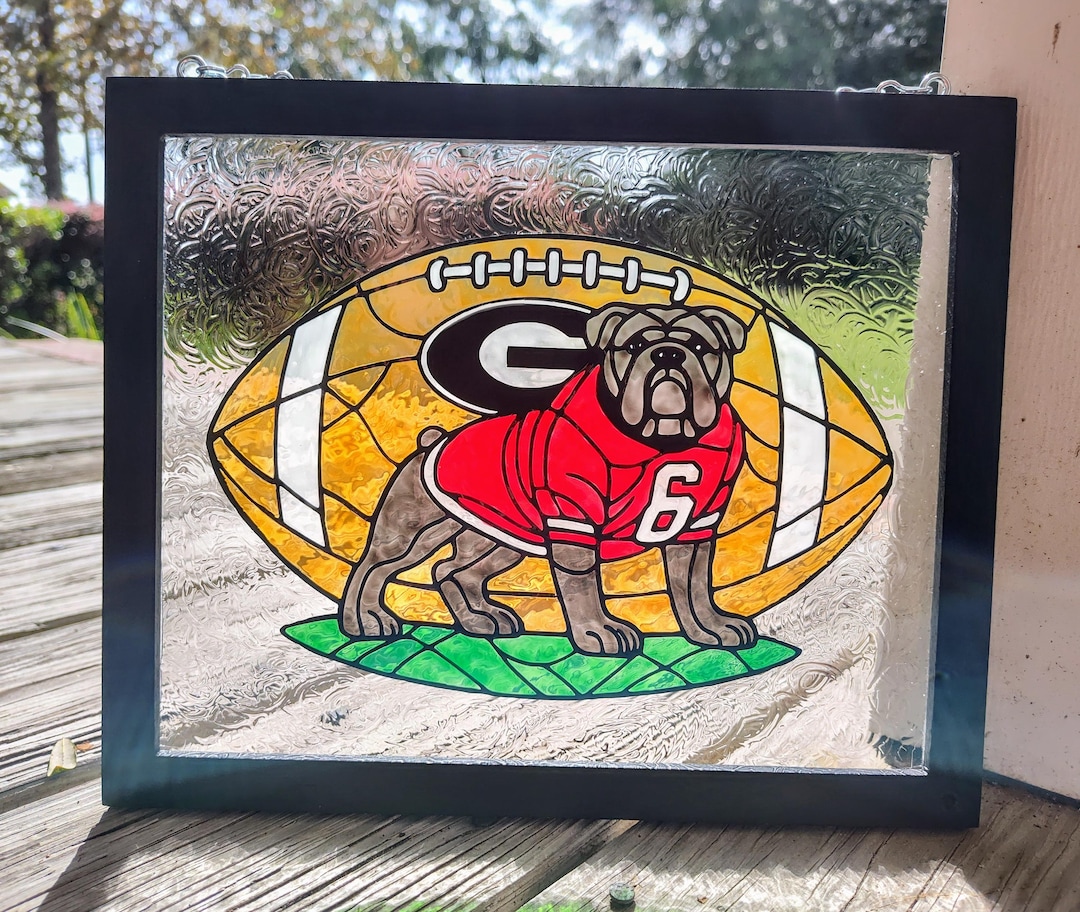 Georgia Bulldogs Football Painted Stained Glass Hand-painted Black ...