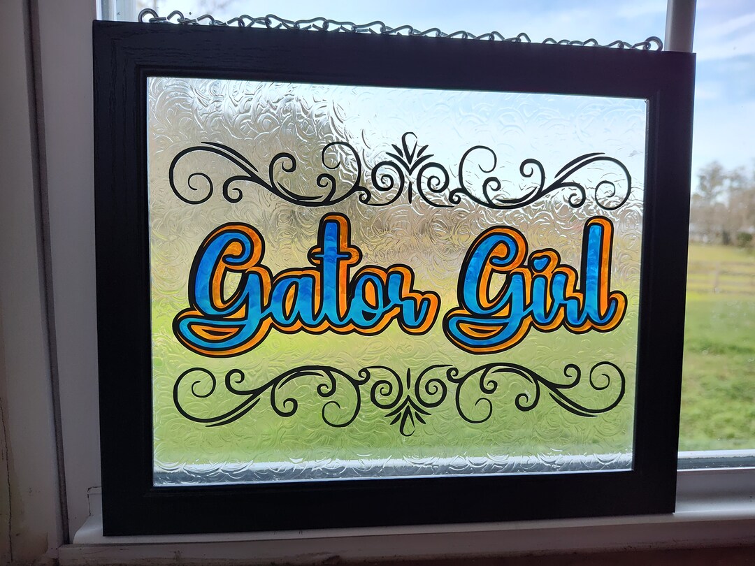 Gator Girl University of Florida Florida Gators Painted Stained Glass ...