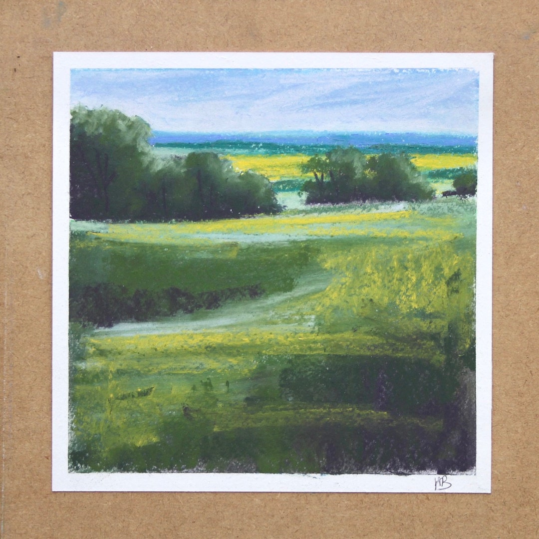 Spring Horizon, Rapeseed Fields Pastel on Paper, Original Landscape ...