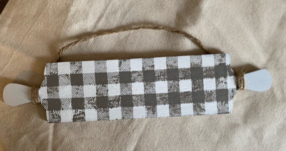 Decorative Wood Rolling Pin Sign White and Gray Plaid Decor - Etsy