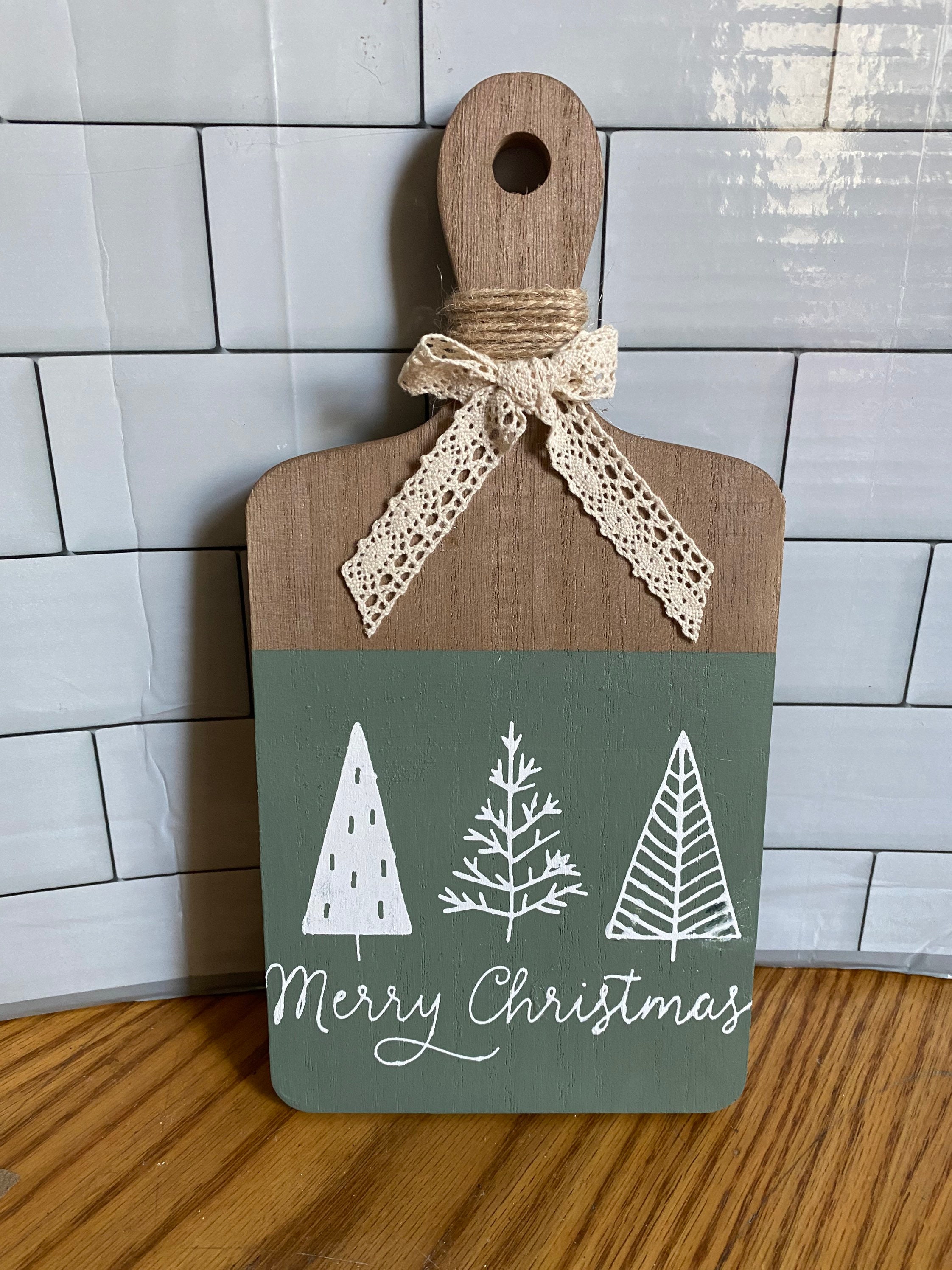 Merry Christmas Mini Wood Cutting Board, Christmas Trees, Country Style ...