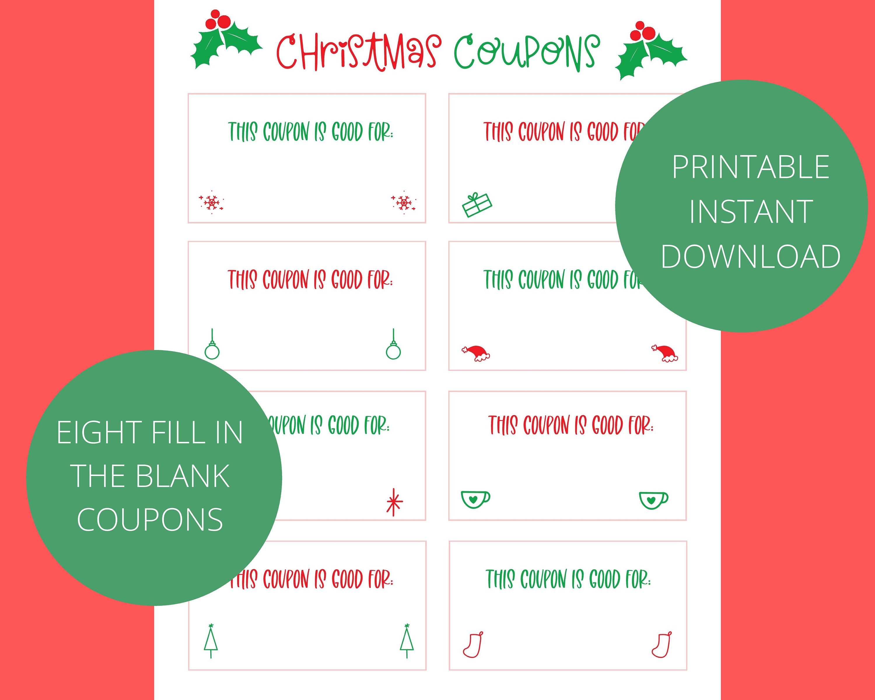 Christmas Coupons (instant Digital Download) - Etsy