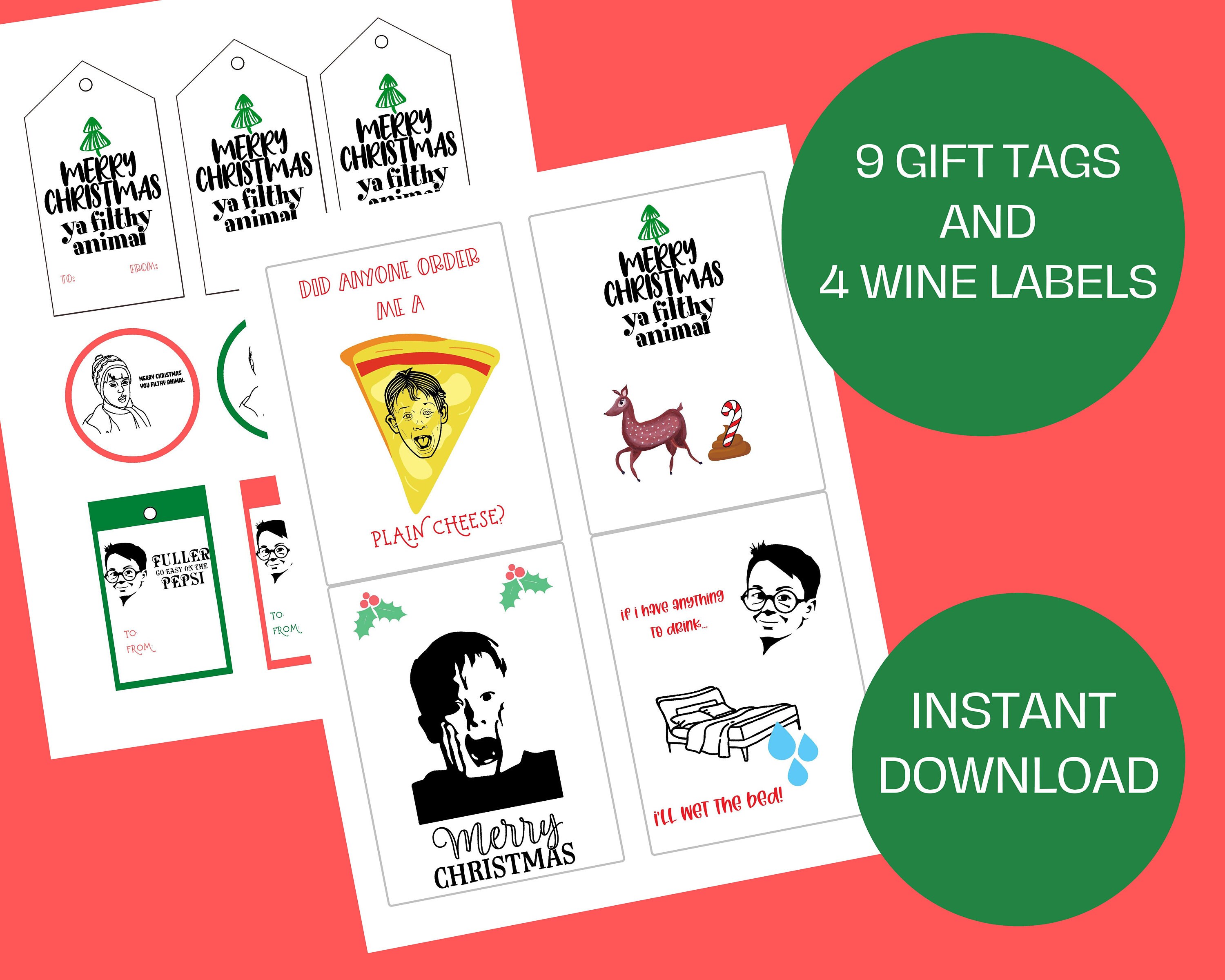 BUNDLE! Home Alone Gift Tags and Wine Labels (instant Digital Download ...
