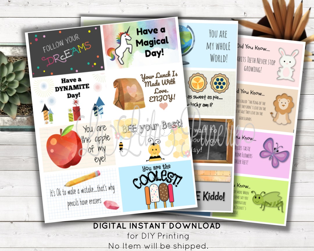 Lunchbox Notes: Fun Facts & Sweet Sayings (digital Download) - Etsy