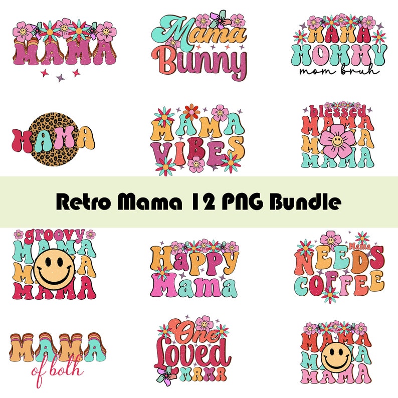 Retro Mama PNG Bundle Funny Mom Shirt Png, Retro Mama Png Trendy Boho ...