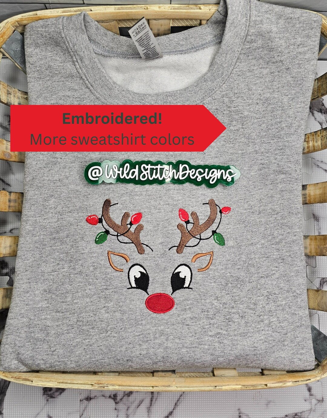 Embroidered Rudolph Sweatshirt, Christmas Sweatshirt, Reindeer ...