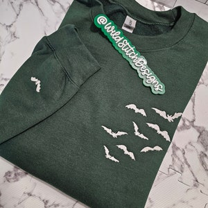 Bats Halloween Crewneck Sweatshirt, Glow in the Dark, Embroidered Bat ...