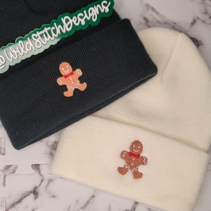 Christmas Beanie, Embroidered Beanie, Gingerbread Man, Holiday Beanie ...