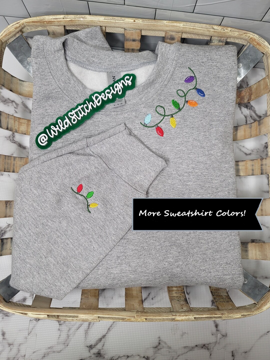 Christmas Light Sweatshirt, Embroidered Christmas Sweatshirt, Holiday ...