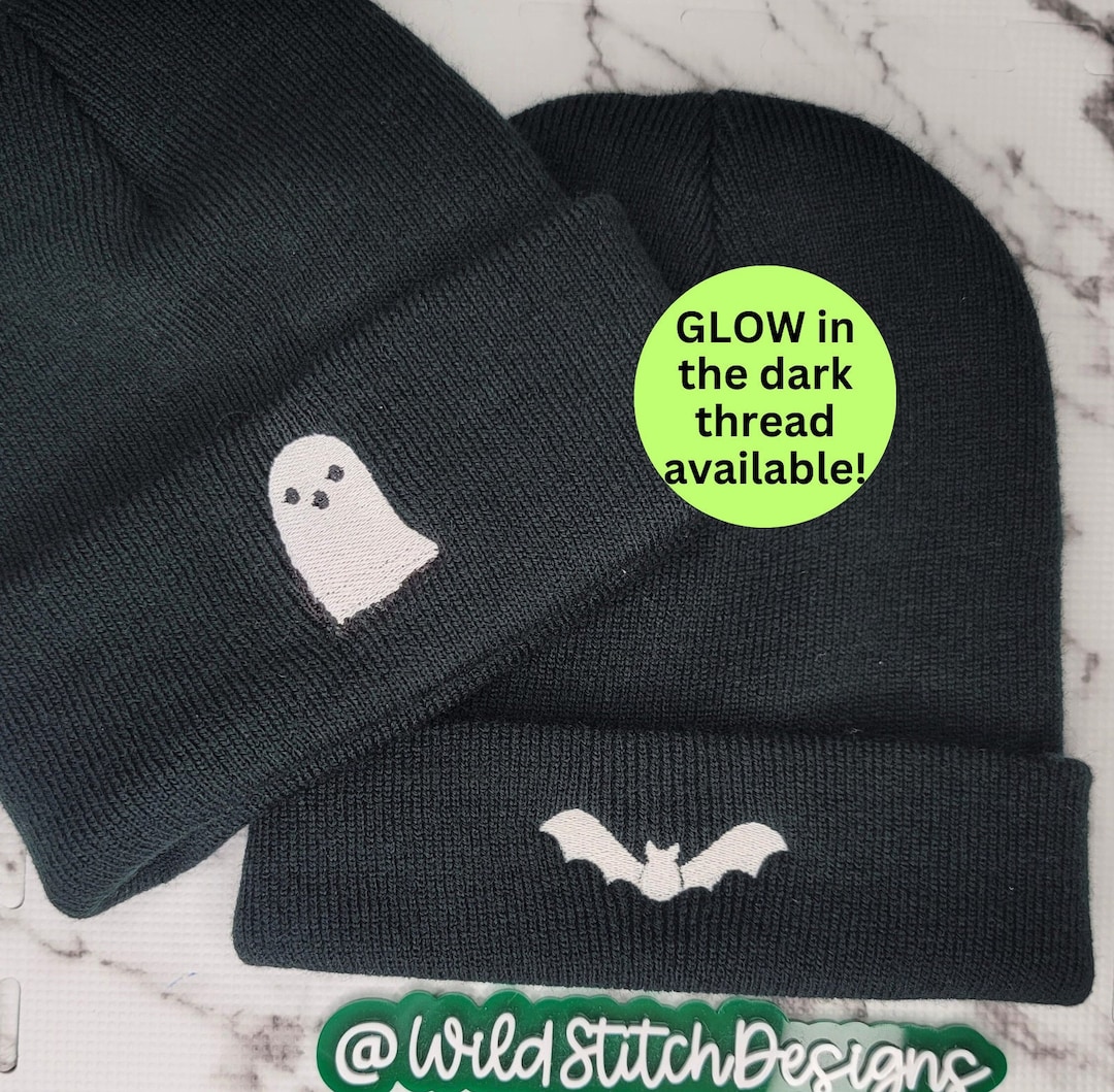 Bat Beanie, Ghost Beanie, Halloween Beanie, Embroidered Beanie, Glow in ...
