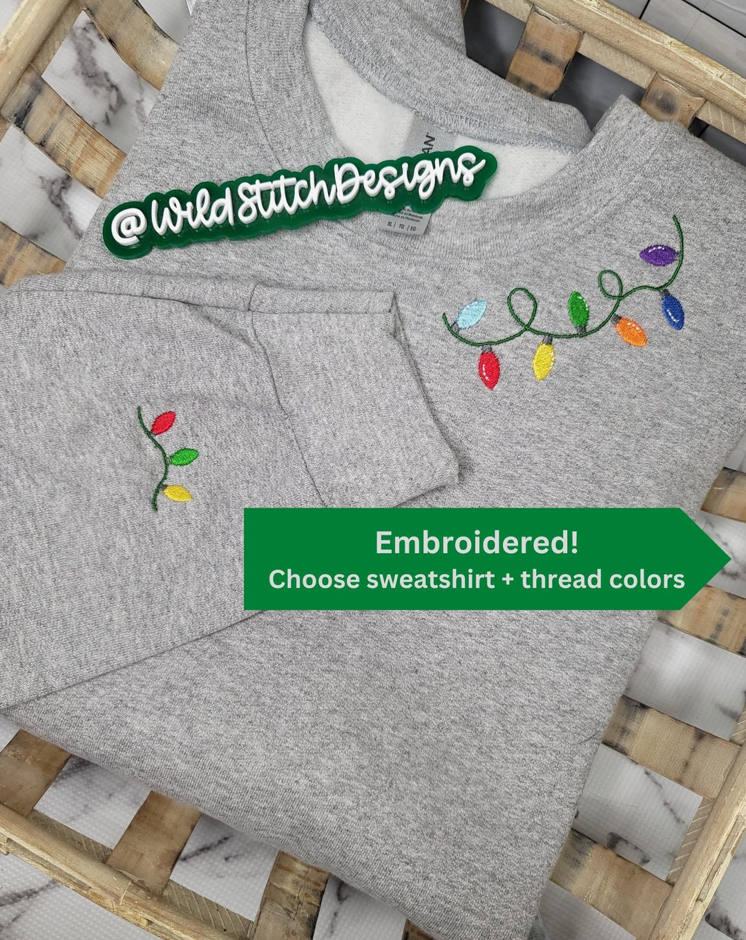 Christmas Light Sweatshirt, Embroidered Christmas Sweatshirt, Holiday ...