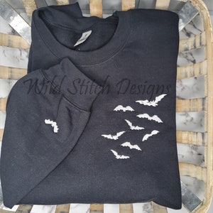 Bats Halloween Crewneck Sweatshirt, Glow in the Dark, Embroidered Bat ...