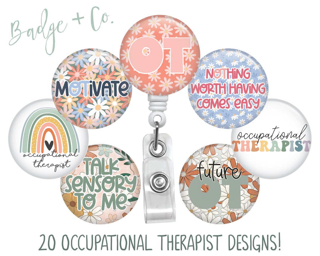 Occupational Therapist Badge Reel Gift for Ots Floral Rainbow Nacho ...